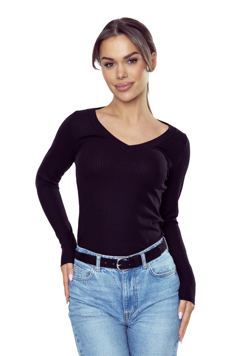 Camiseta De Manga Larga Acanalada Eleonor Negra